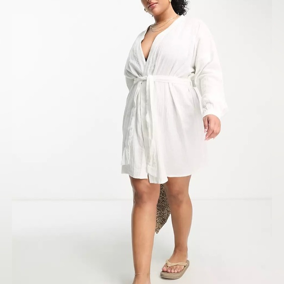 ASOS Curve | Swim | Asos Design Curve Bell Sleeve Beach Kimono In White Gauze | Poshmark